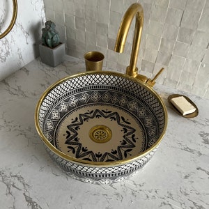 Antique Sink With Brass Rim Edge, Vessel Sink, Sink Bowl, Ceramic Basin ...
