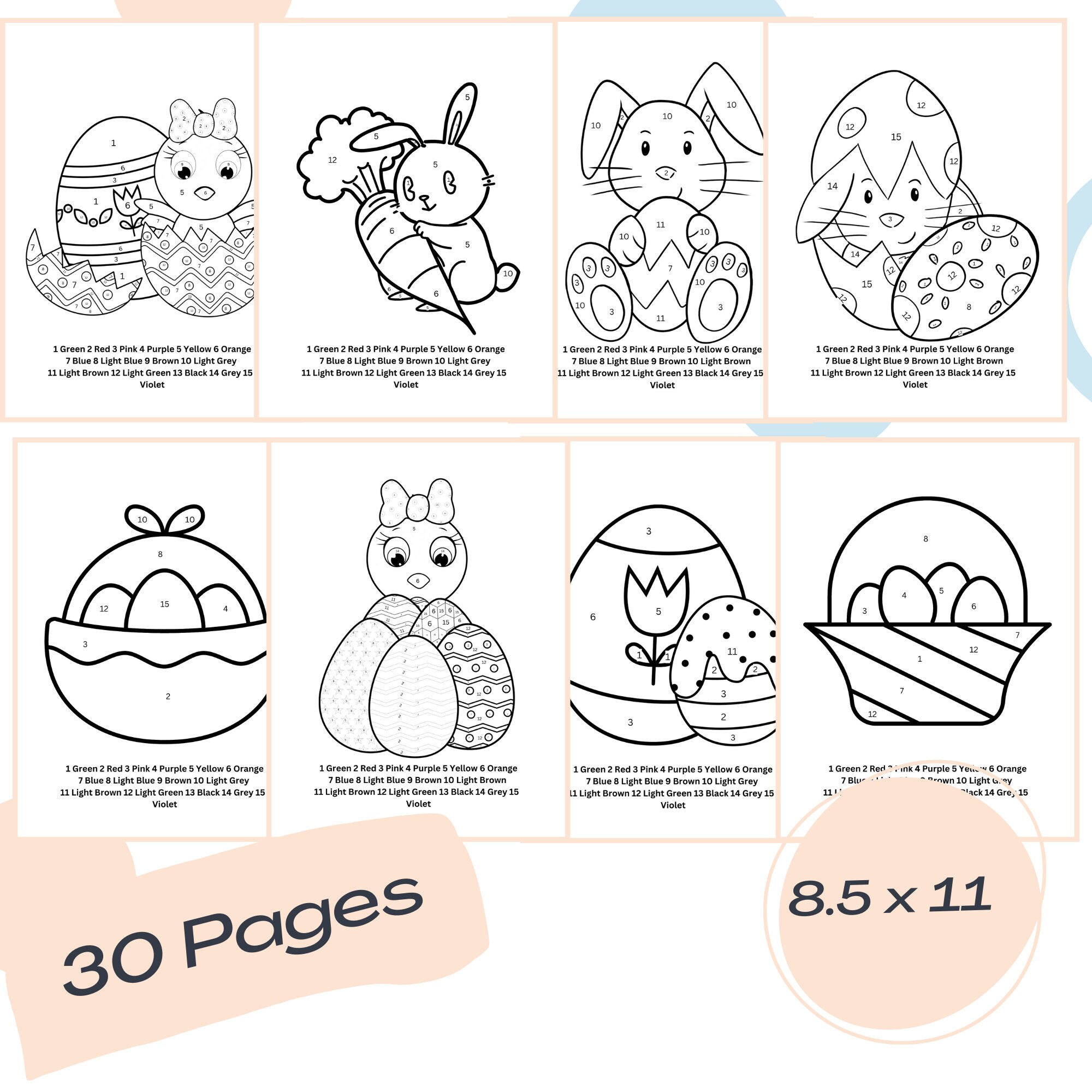 Easter Color by Number Coloring Book KDP Canva Template KDP for Kids ...