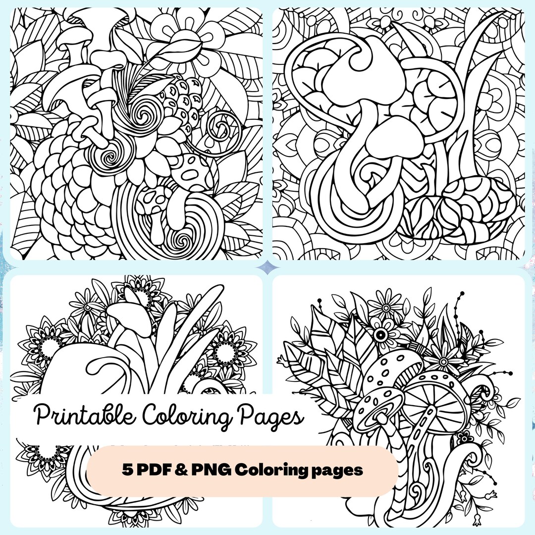 Fantasy Mushroom Adult Coloring Page PDF PNG Printable - Etsy