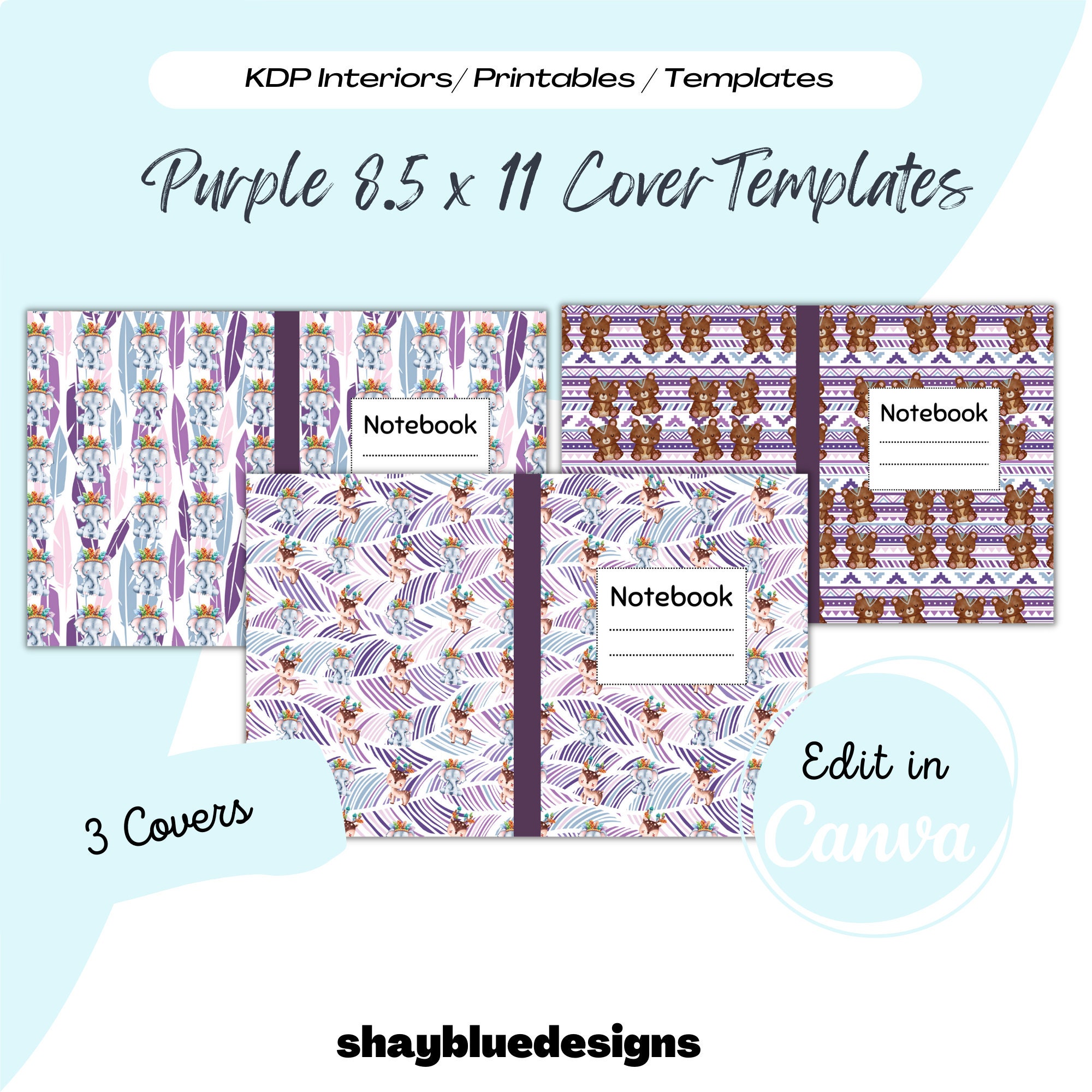 KDP Covers Template Cute Cartoon Animals Purple KDP Covers - Etsy