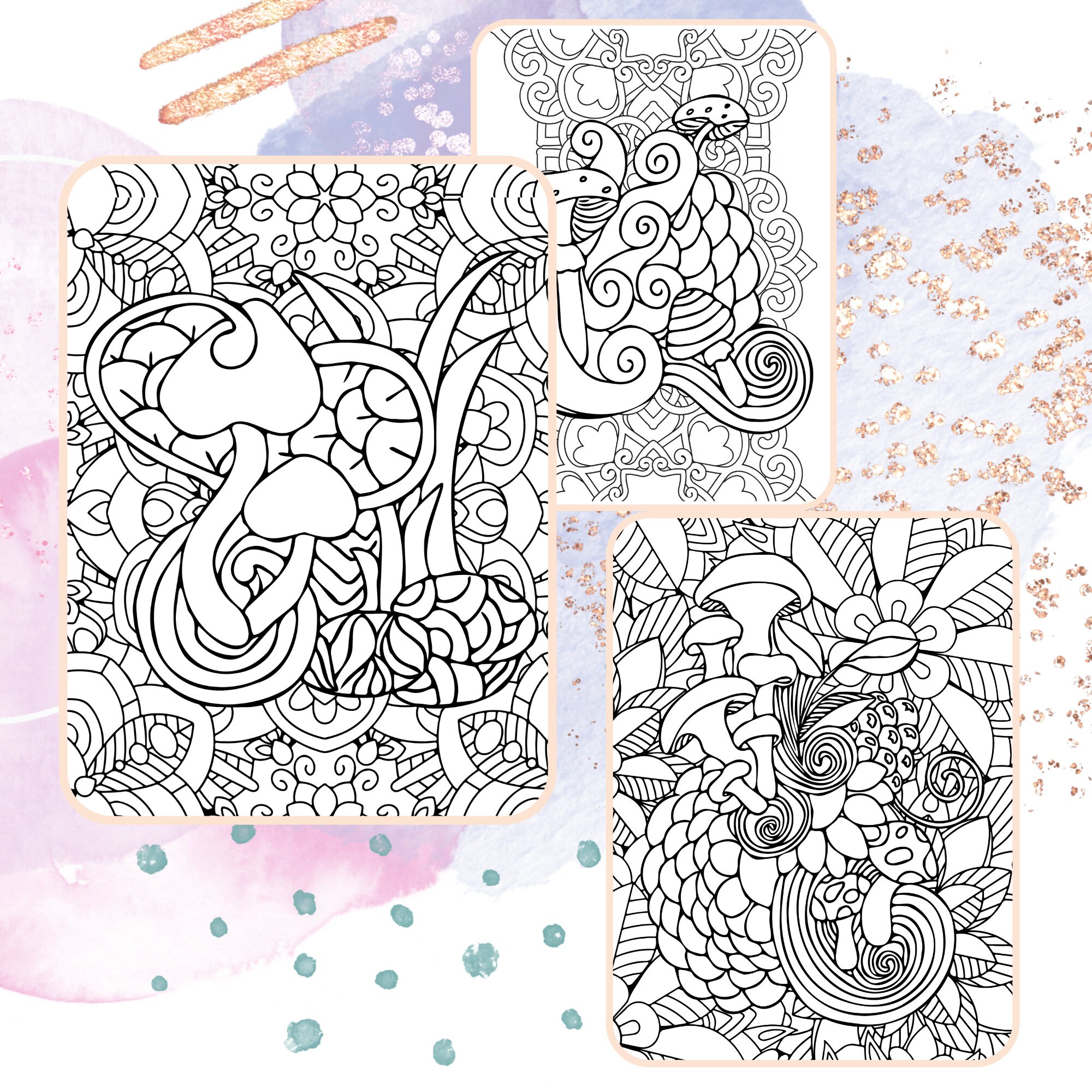 Fantasy Mushroom Adult Coloring Page PDF PNG Printable - Etsy