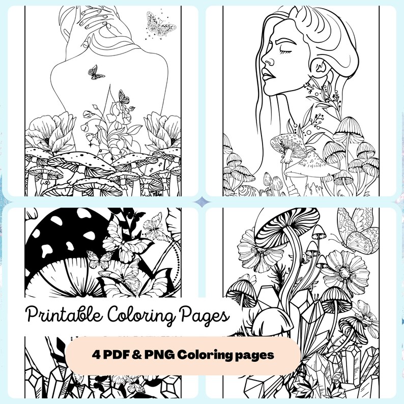 Fantasy Mushroom Adult Coloring Pages, PDF Printable Digital Download ...