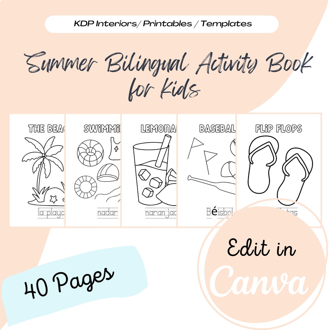 Summer Bilingual Activity Pages for Kids Spanish English - Etsy