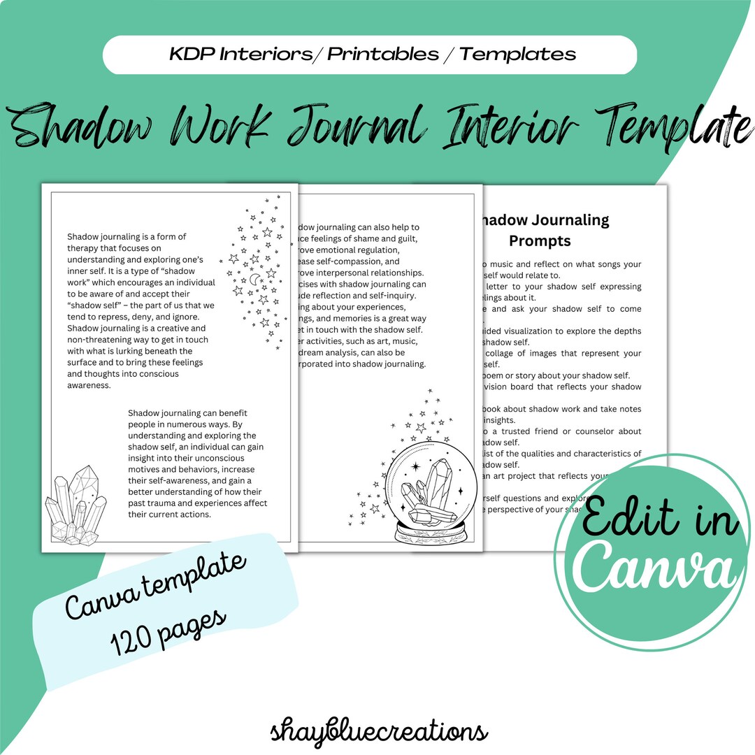 KDP Interiors Shadow Work Journal Canva Template, Prompt Journal, 7 X ...