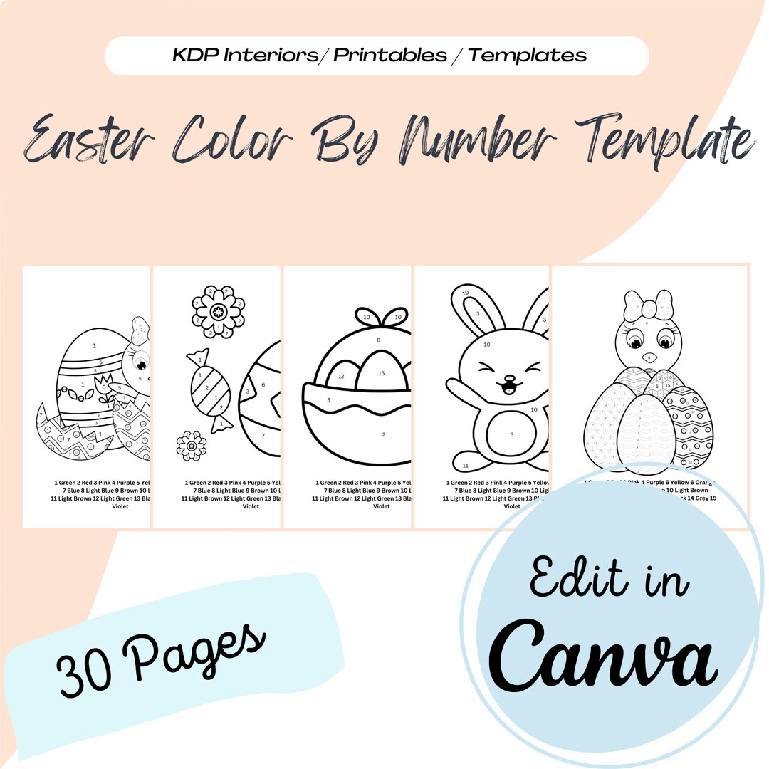 Easter Color by Number Coloring Book KDP Canva Template KDP for Kids ...