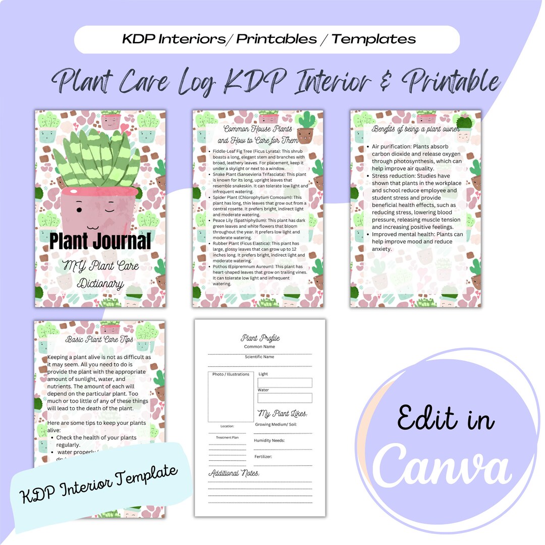 Plant Care Log and Journal Printable, KDP Interior Template, KDP ...