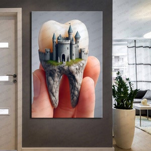 Castle Embroidered Molar Tooth Colorful Canvas Wall Art, Dental Clinic ...