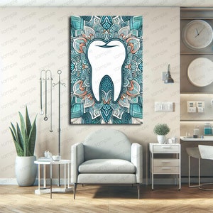 Asian Motif Background Tooth Dental Clinic Canvas Wall Art, Dentist ...