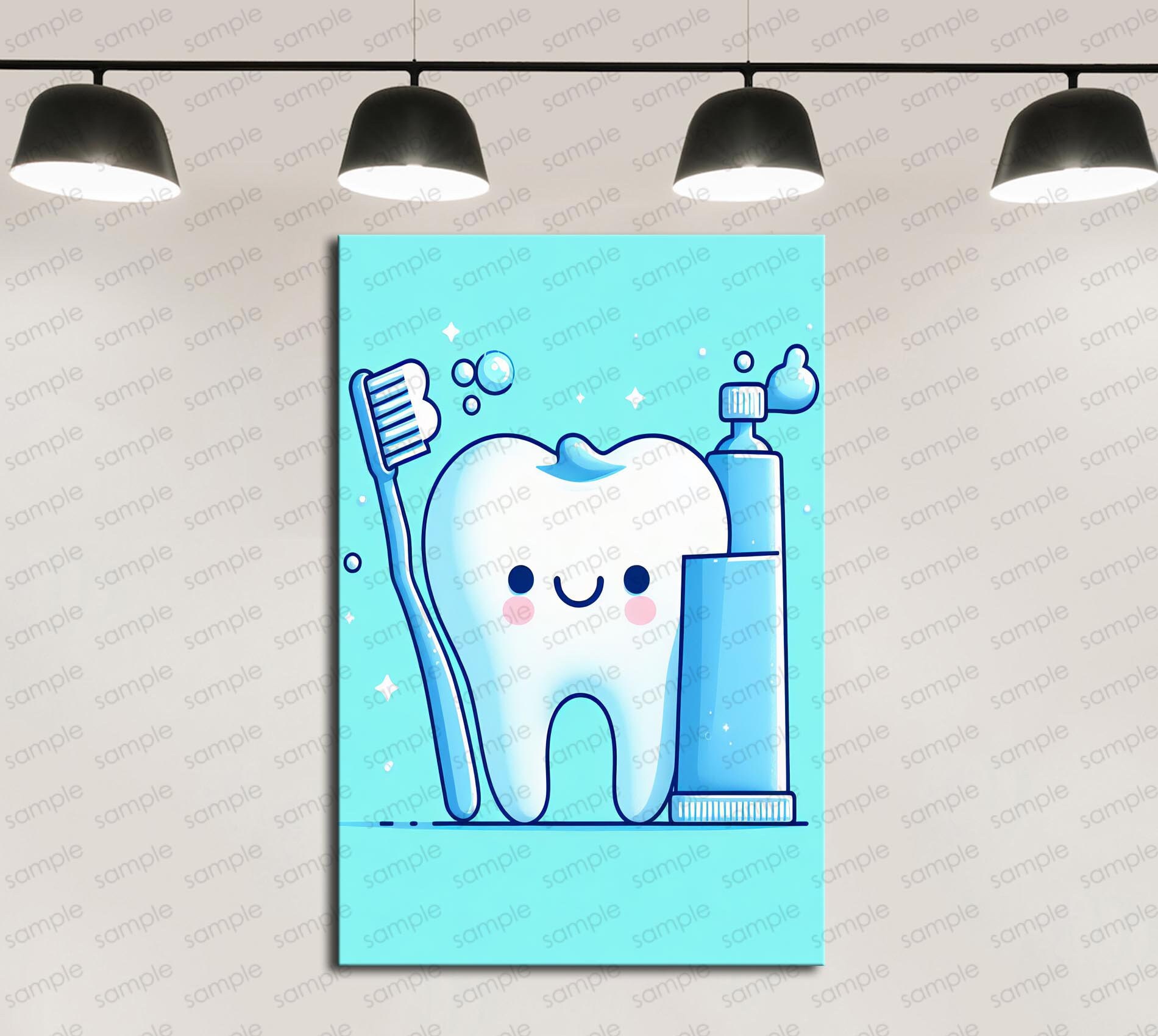 Abstract Cute Smiling Molar Tooth With Tooth Paste Canvas Wall ART ...
