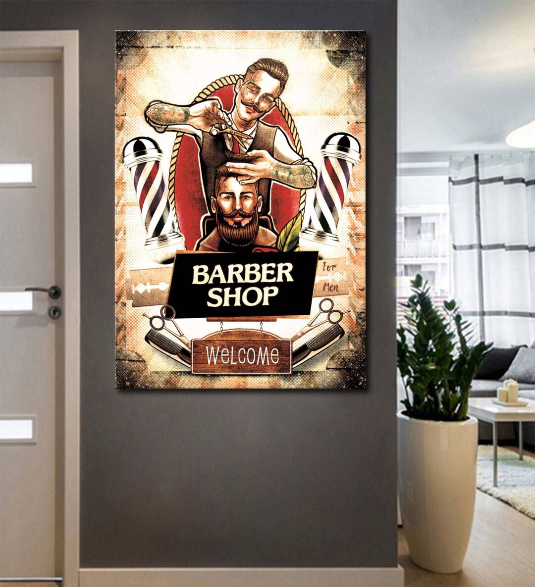 Barber Decoration, Barber Canvas Wall Art, Barbershop, Shave and ...