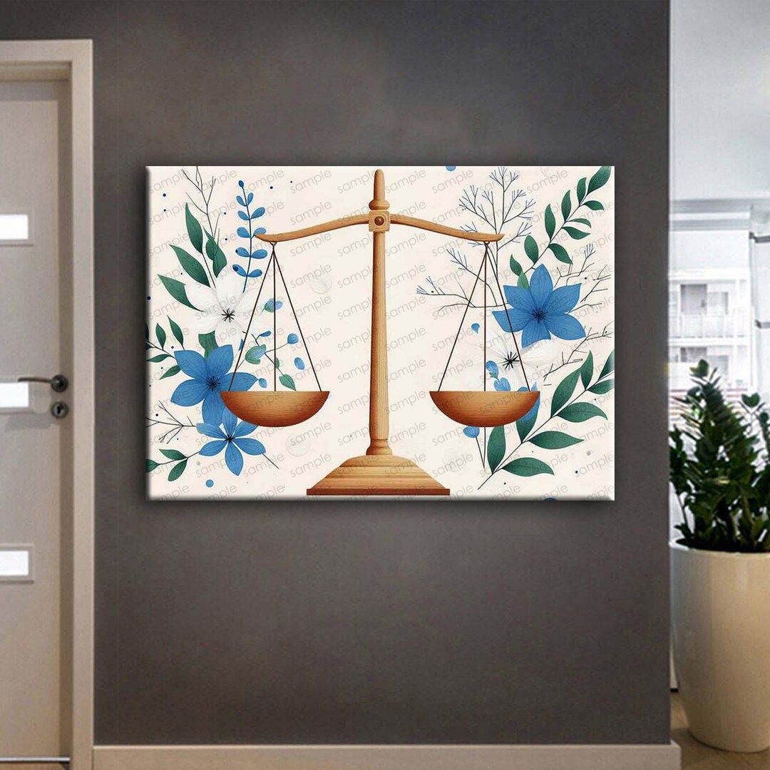 Blue Flower Scales of Justice and Judges Gavel Canvas Art for Legal ...
