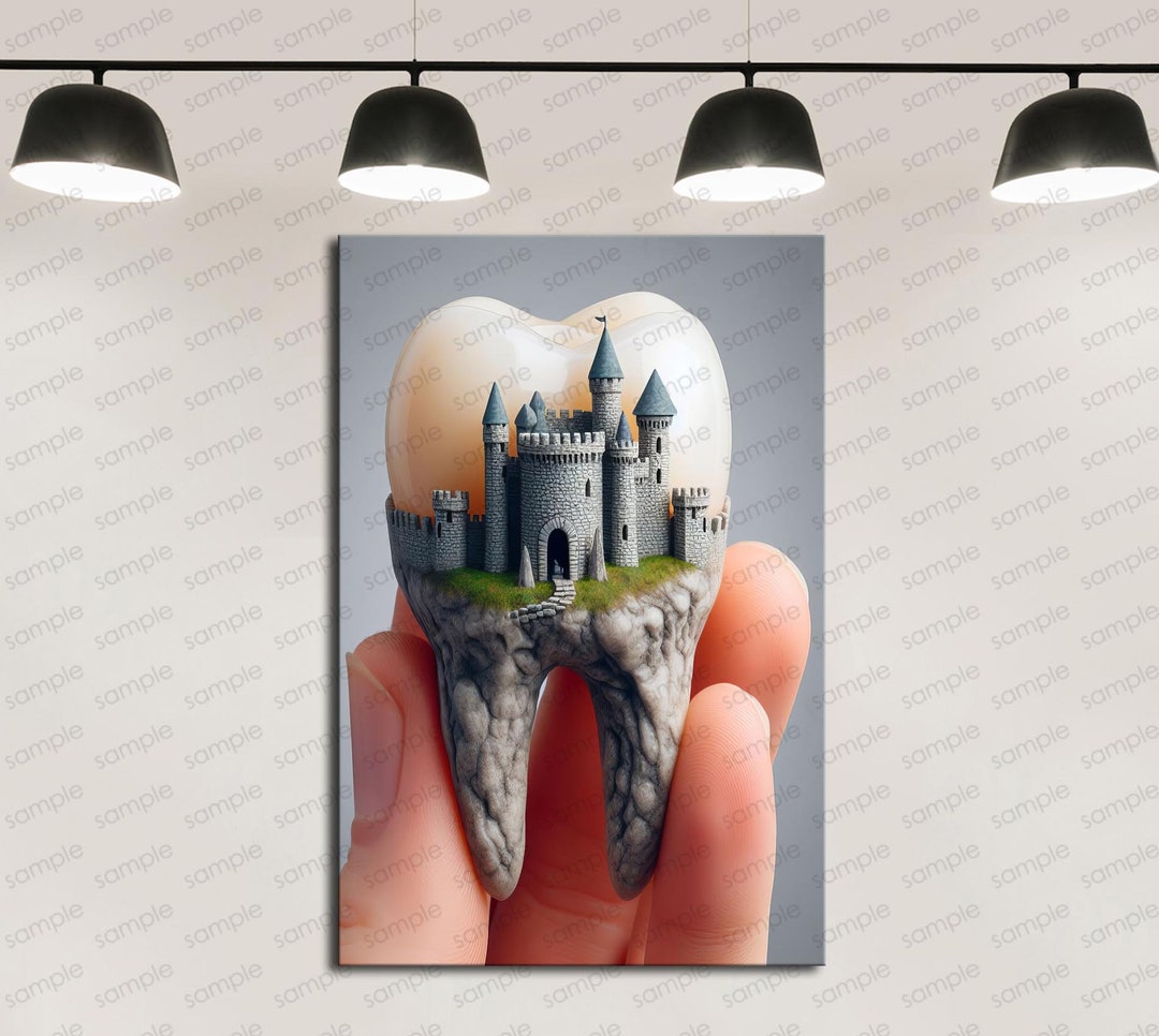 Castle Embroidered Molar Tooth Colorful Canvas Wall Art, Dental Clinic ...