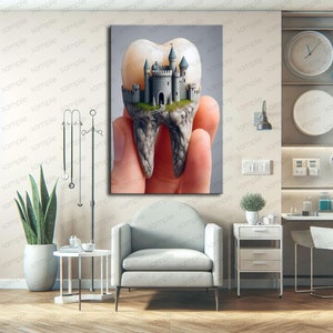 Castle Embroidered Molar Tooth Colorful Canvas Wall Art, Dental Clinic ...