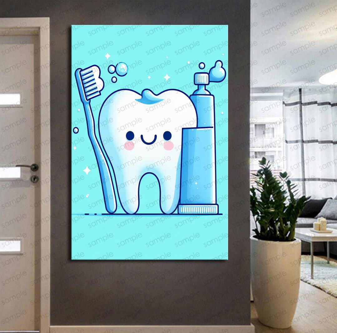 Abstract Cute Smiling Molar Tooth With Tooth Paste Canvas Wall ART ...