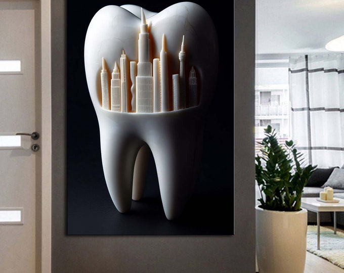 3D Towers Inside Molar Tooth Canvas Wall Art, Dentist Office Canvas ...