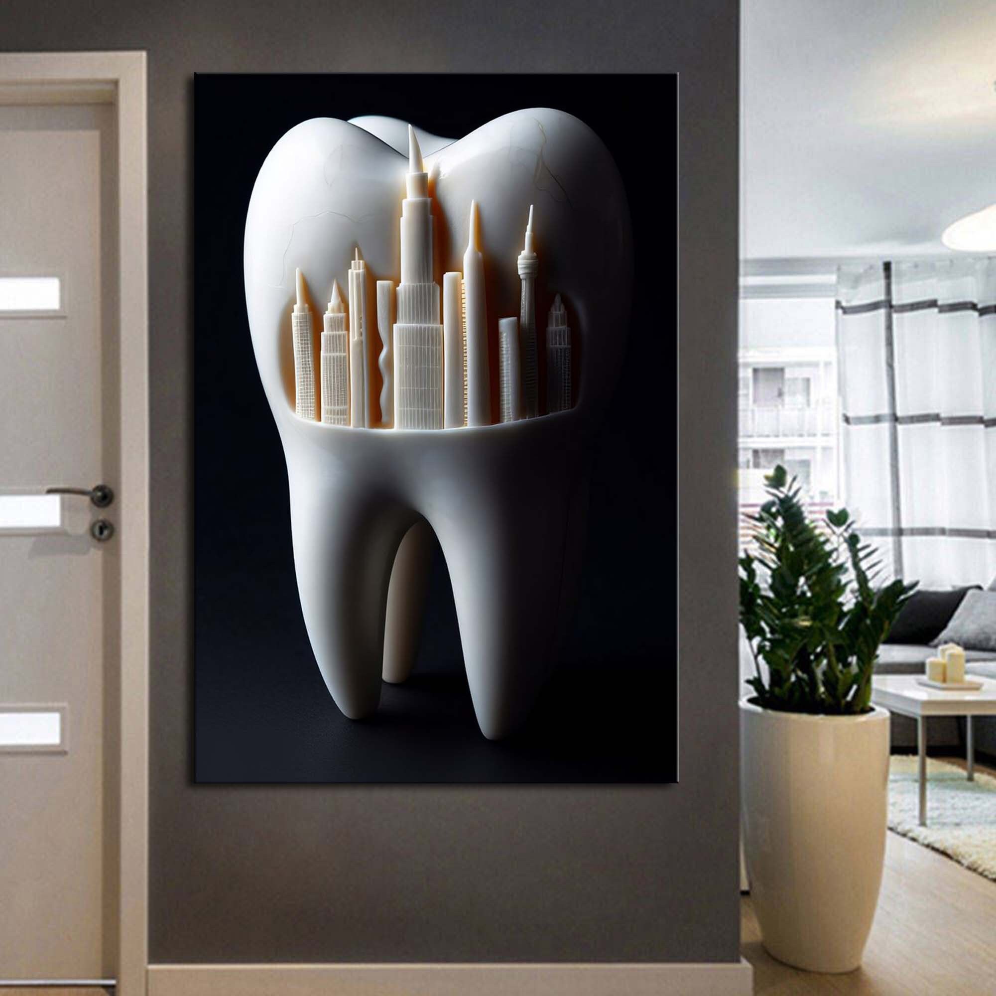 3D Towers Inside Molar Tooth Canvas Wall Art, Dentist Office Canvas ...