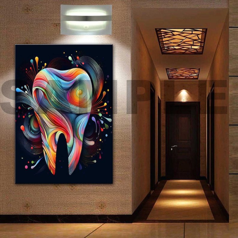 Image de dent abstraite au design spécial, oeuvre d'art murale sur toile dent avec fleurs ...