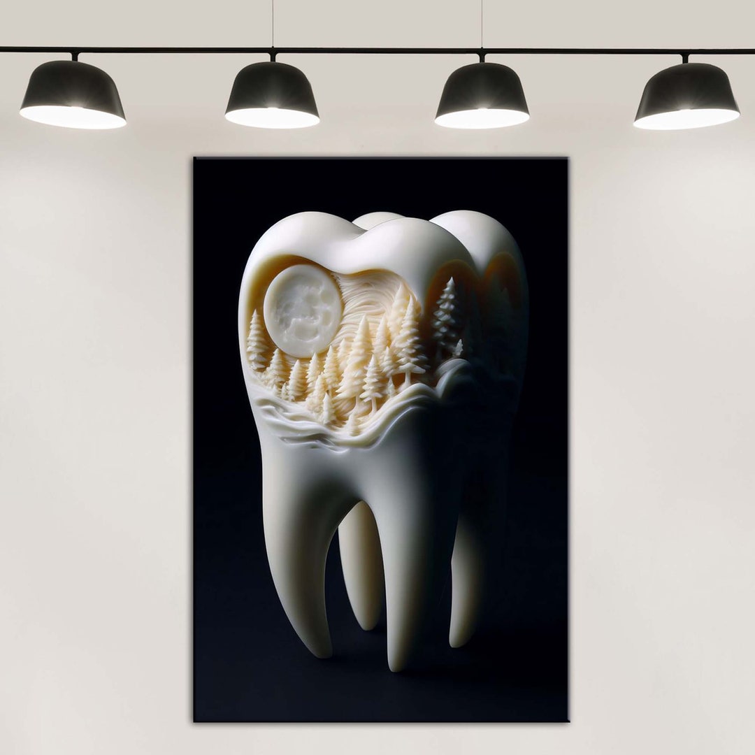 Nature Moon Tree Inside Molar Tooth Canvas Wall Art, Office Canvas Wall ...