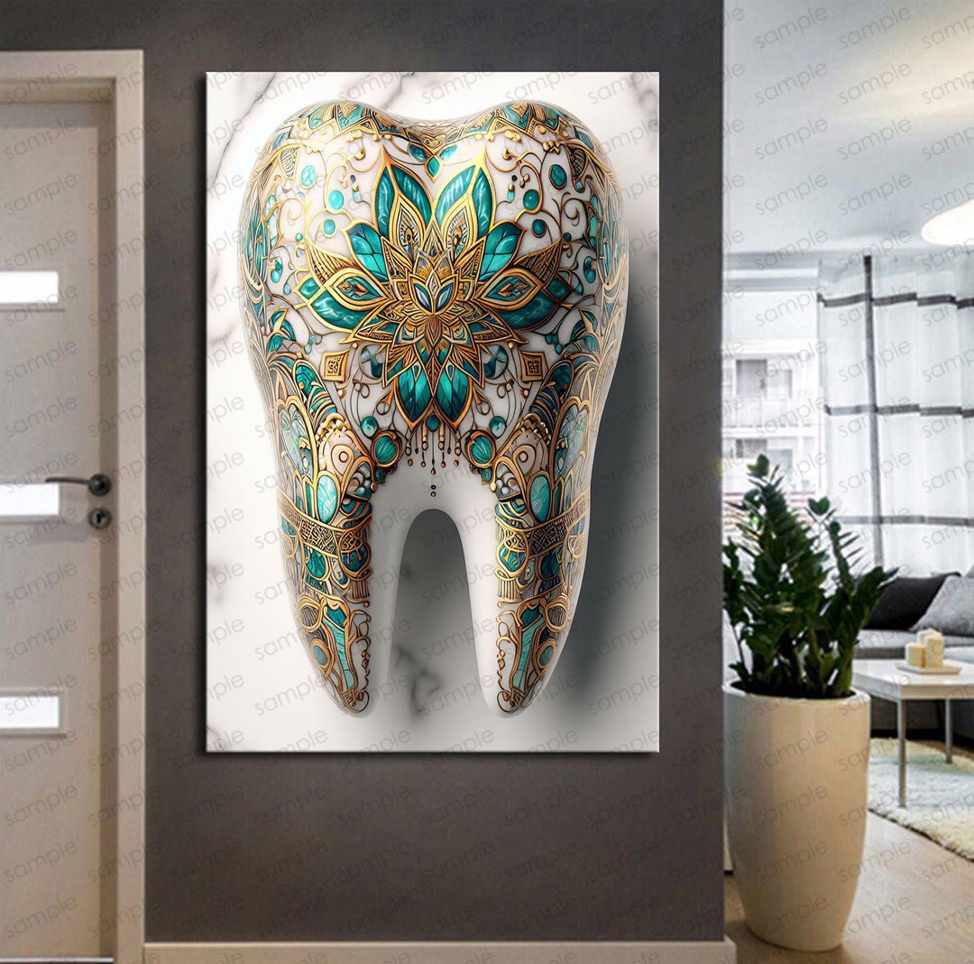 Abstract Teeth With Traditional Tile Design CANVAS Wall Art, Dental ...