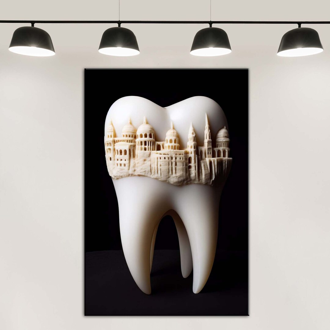 Antique City Inside Molar White Tooth Emboriered Canvas Wall Art ...