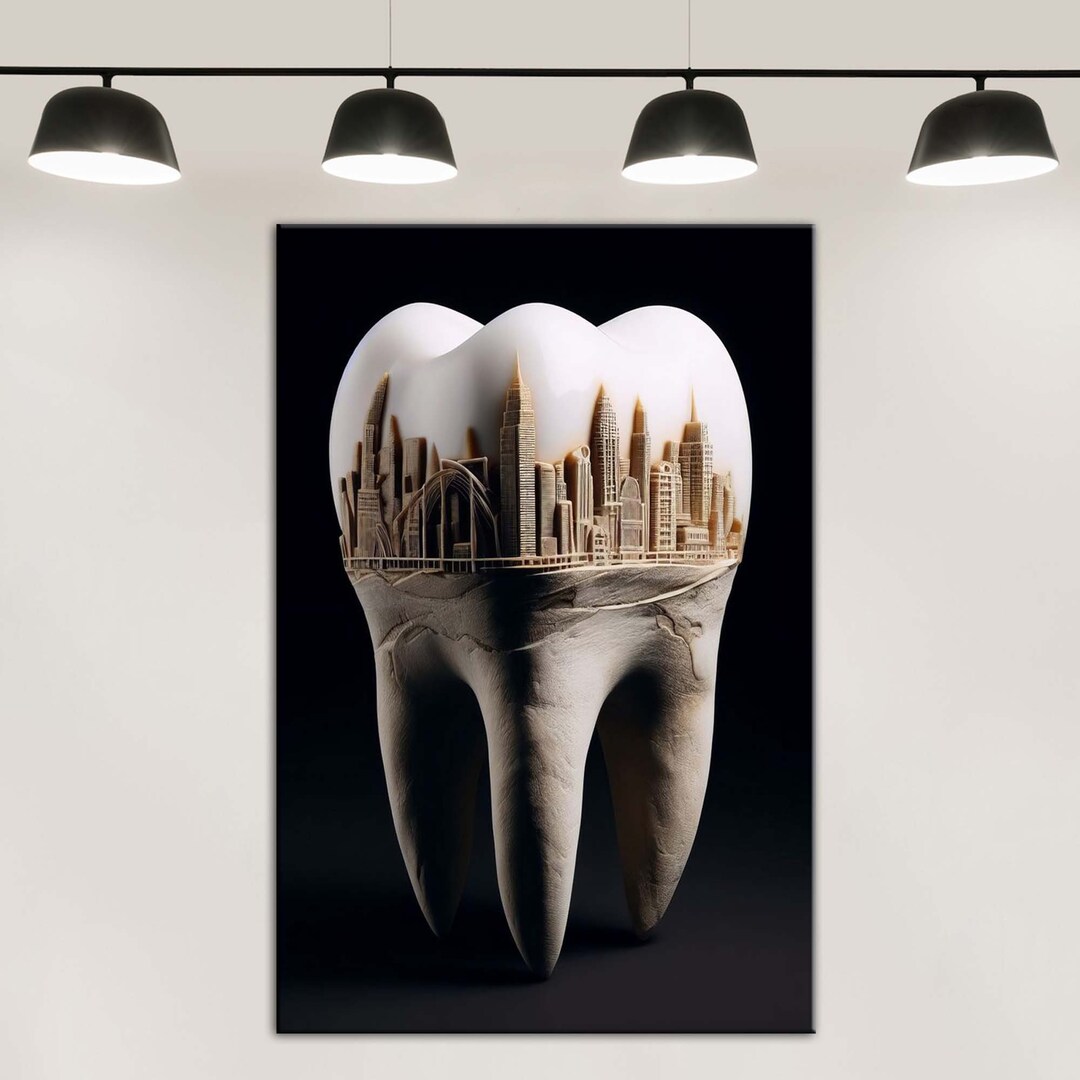 3D City With Tower Inside Molar White Tooth Canvas Wall Art,dentist ...