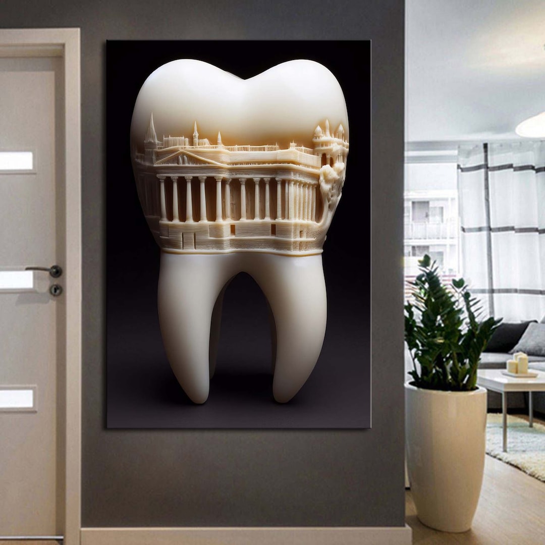 Roma Emboriered Inside Molar White Tooth Canvas Wall Art,dentist Office ...