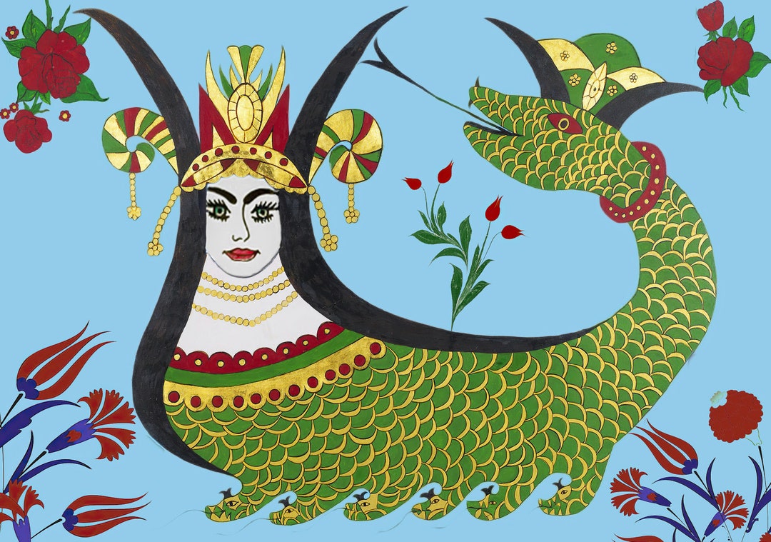 Sahmeran Snake Women Unframed CANVAS Wall Art 100x150cm , Turkish ...