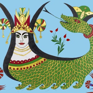 Sahmeran Snake Women Unframed CANVAS Wall Art 100x150cm , Turkish ...