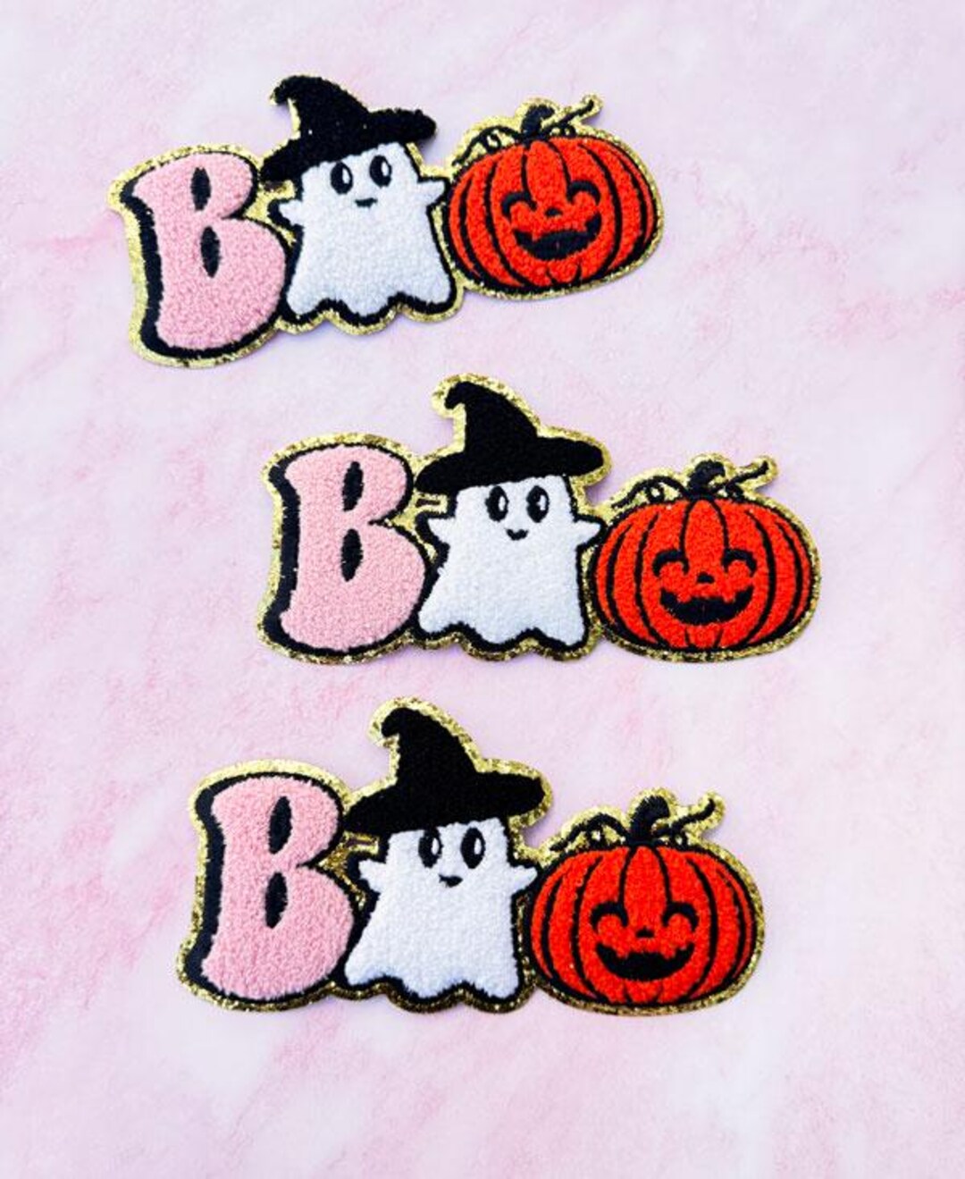 Large Halloween Iron on Chenille Pumpkin Cute Ghost Patches Varsity ...