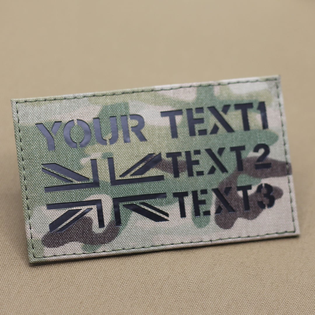 Union Jack Flag With Three Text Lines Custom Your Own Text Lasercut Patch Customized IR Combat ...