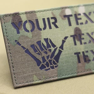Skeleton Shaka With Three Text Lines Custom Your Own Text Lasercut Patch Customized IR Combat ID ...