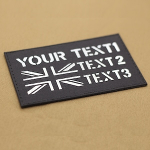 Union Jack Flag With Three Text Lines Custom Your Own Text Lasercut Patch Customized IR Combat ...