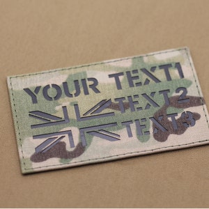 Union Jack Flag With Three Text Lines Custom Your Own Text Lasercut Patch Customized IR Combat ...