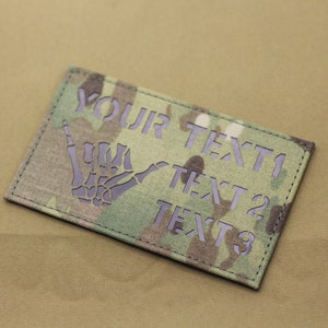 Skeleton Shaka With Three Text Lines Custom Your Own Text Lasercut Patch Customized IR Combat ID ...