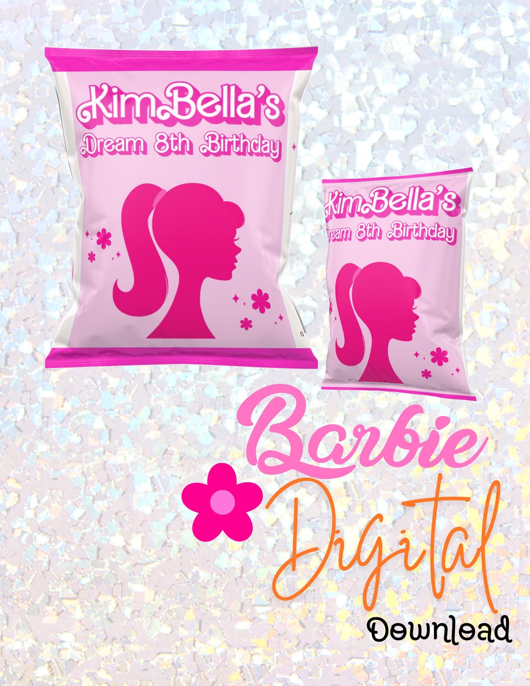 Barbie Digital Editable Chip Bag - Etsy UK