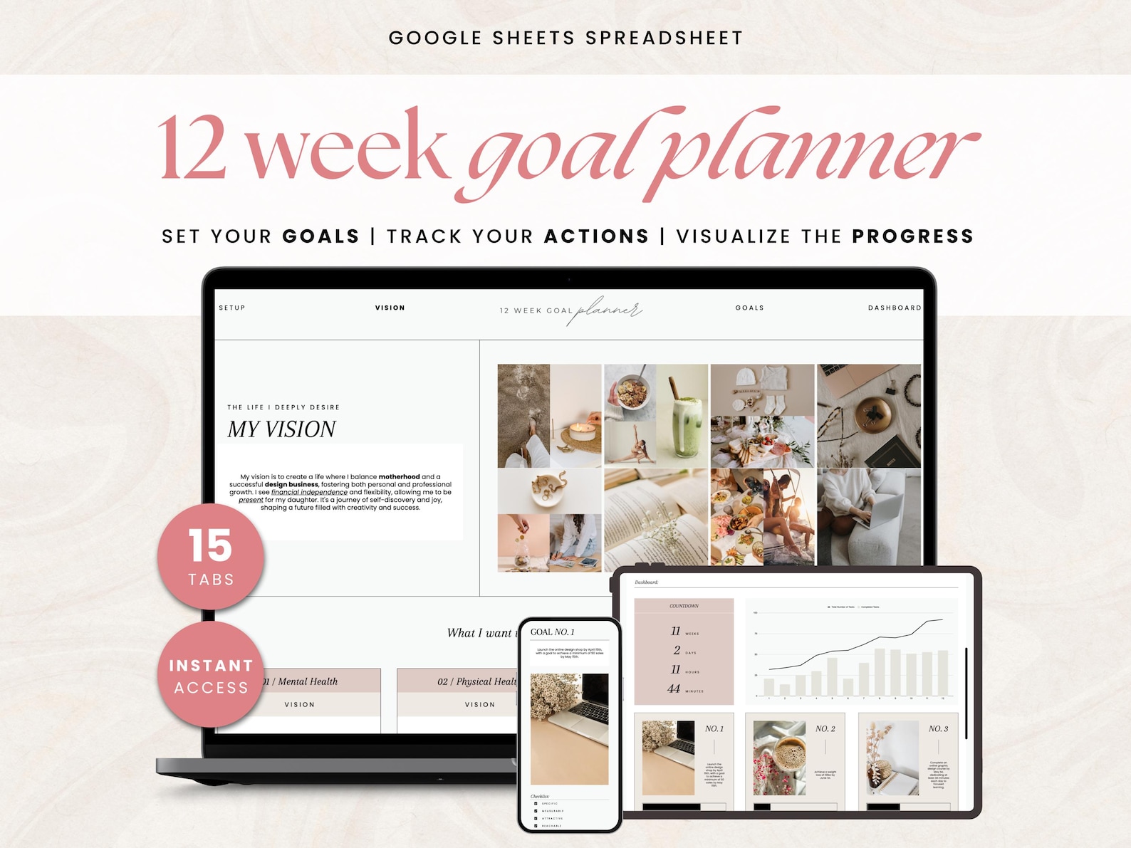 Goal Tracker Google Sheets Template, 12 Week Goals Planner Template ...