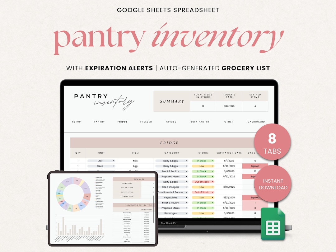 Pantry Inventory Google Sheets Spreadsheet, Editable Pantry Inventory ...