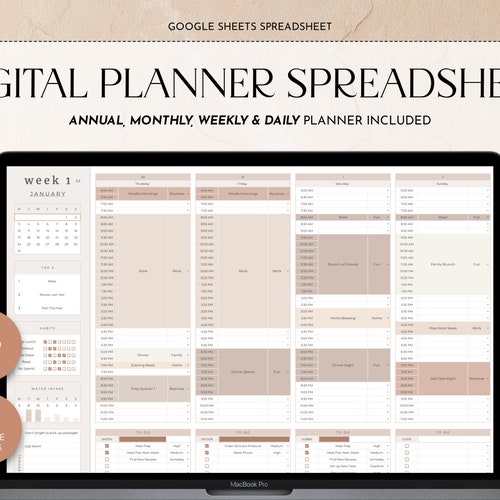 Digital Planner Spreadsheet Google Sheets Daily to Do List - Etsy