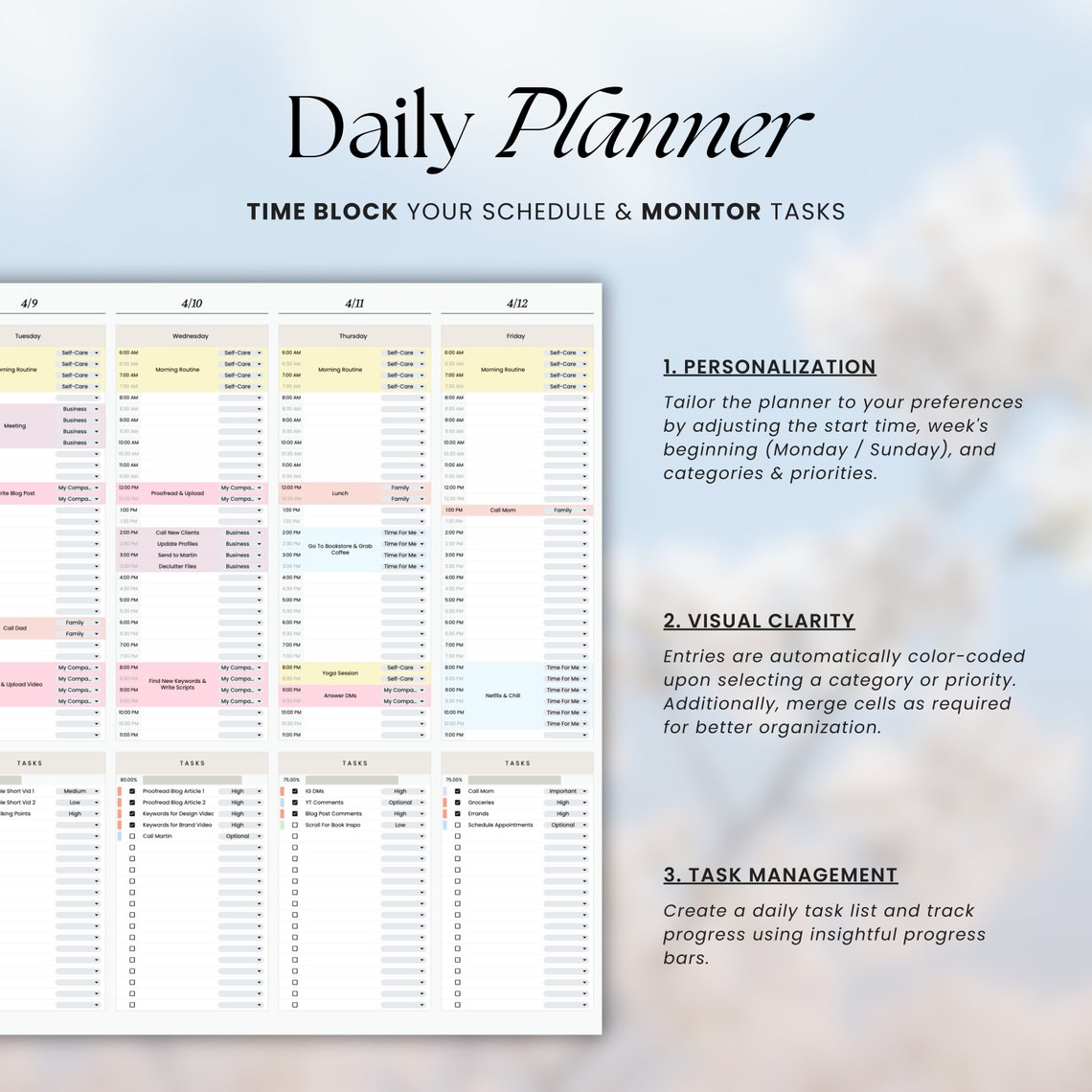 Daily Schedule Google Sheets Spreadsheet Planner, to Do List ...