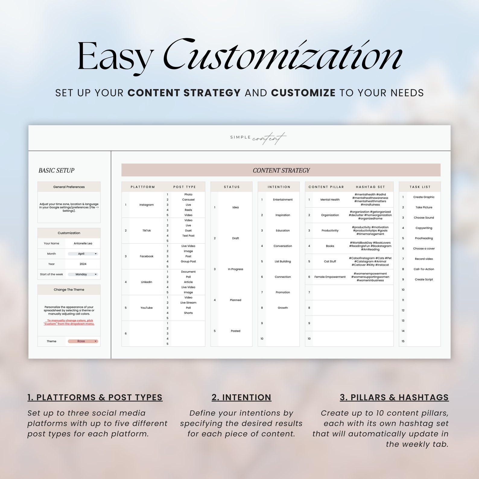 Content Planner Spreadsheet, Google Sheets Template, Social Media ...