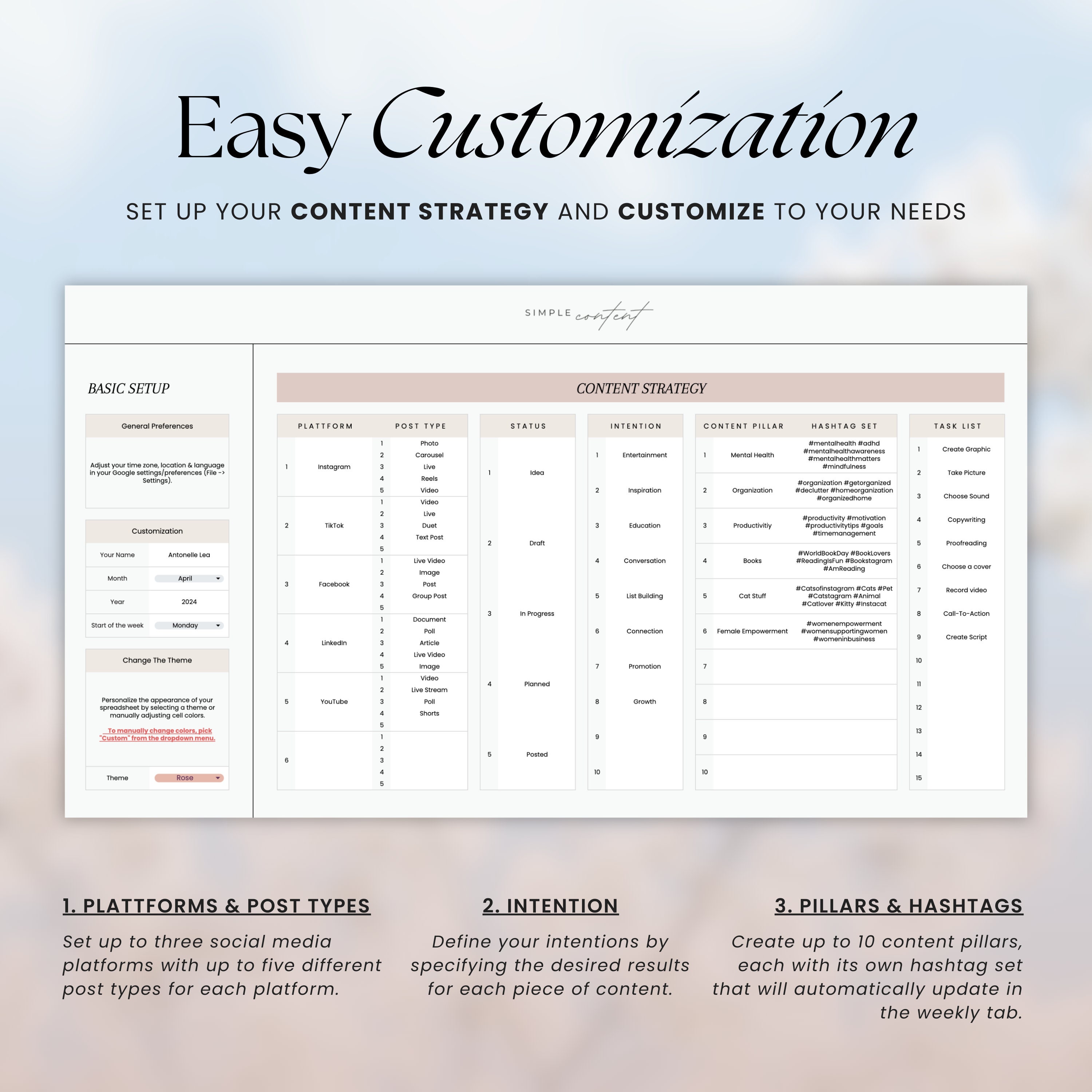 Content Planner Spreadsheet, Google Sheets Template, Social Media ...