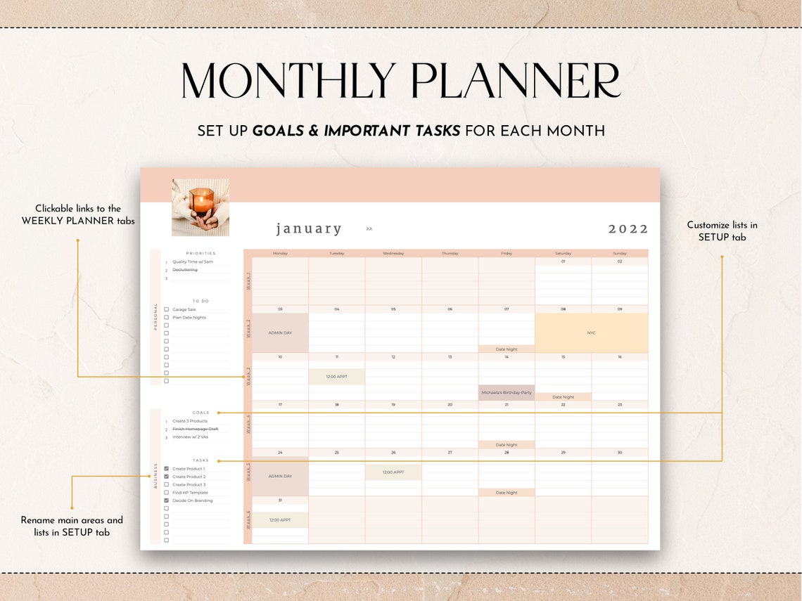 Spreadsheet Planner Google Sheets Digital Planner Annual - Etsy