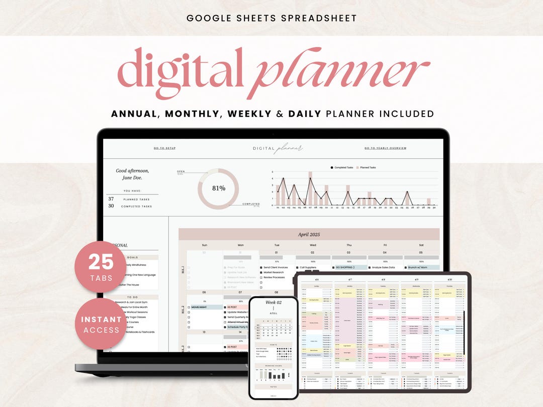 Spreadsheet Planner | Google Sheets Digital Planner | Annual Planner ...