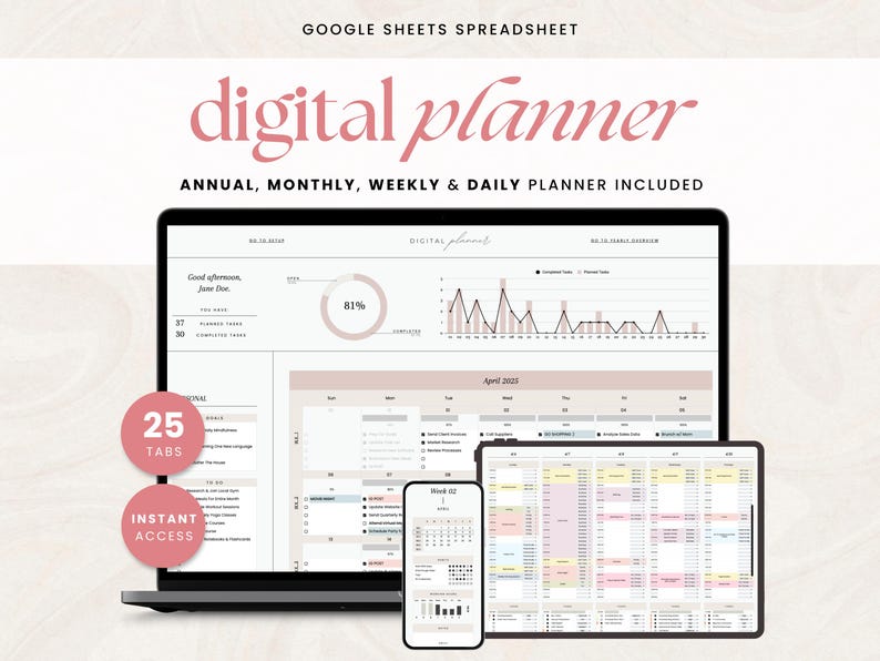 Spreadsheet Planner | Google Sheets Digital Planner | Annual Planner ...