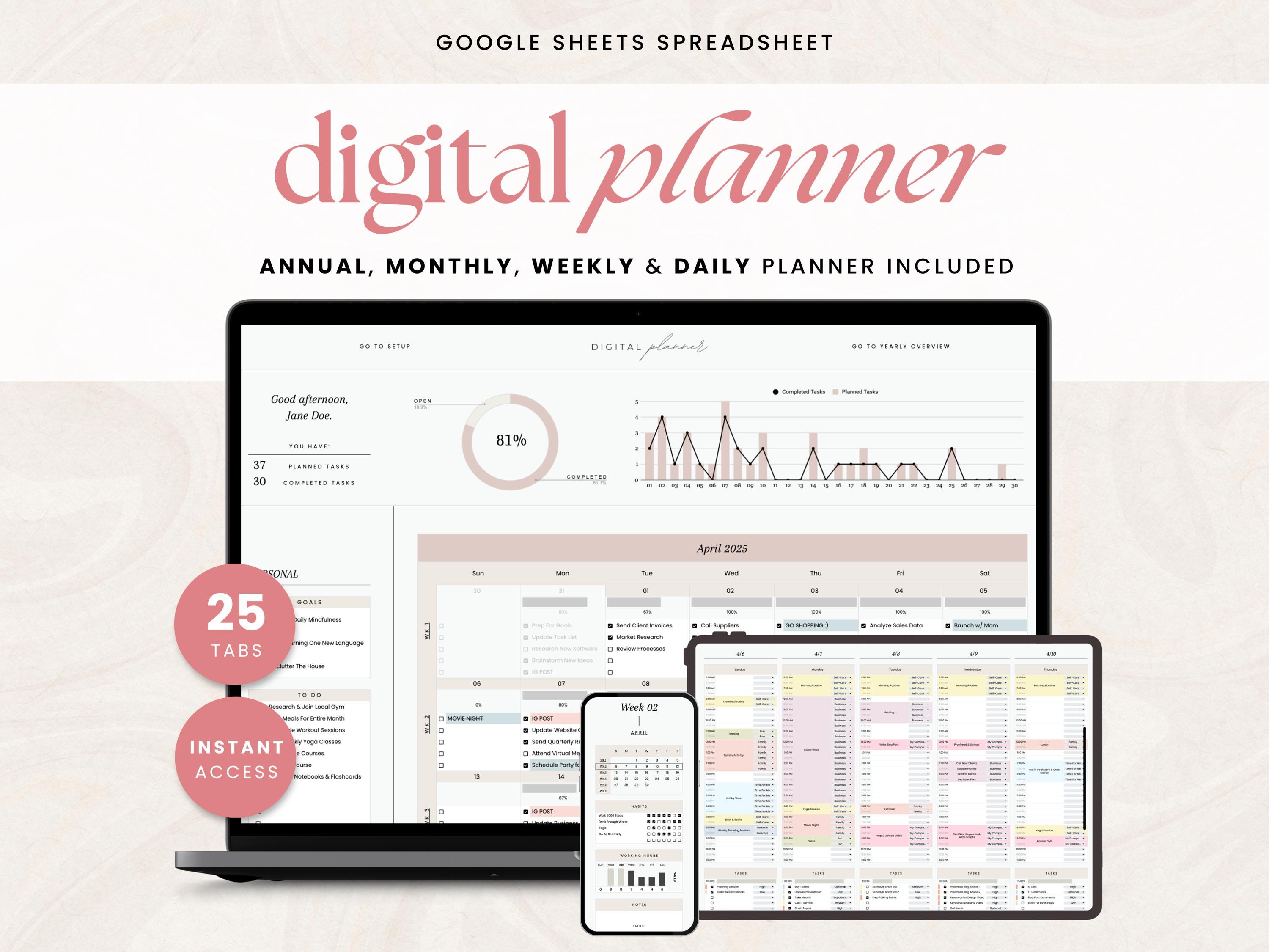 Spreadsheet Planner | Google Sheets Digital Planner | Annual Planner ...