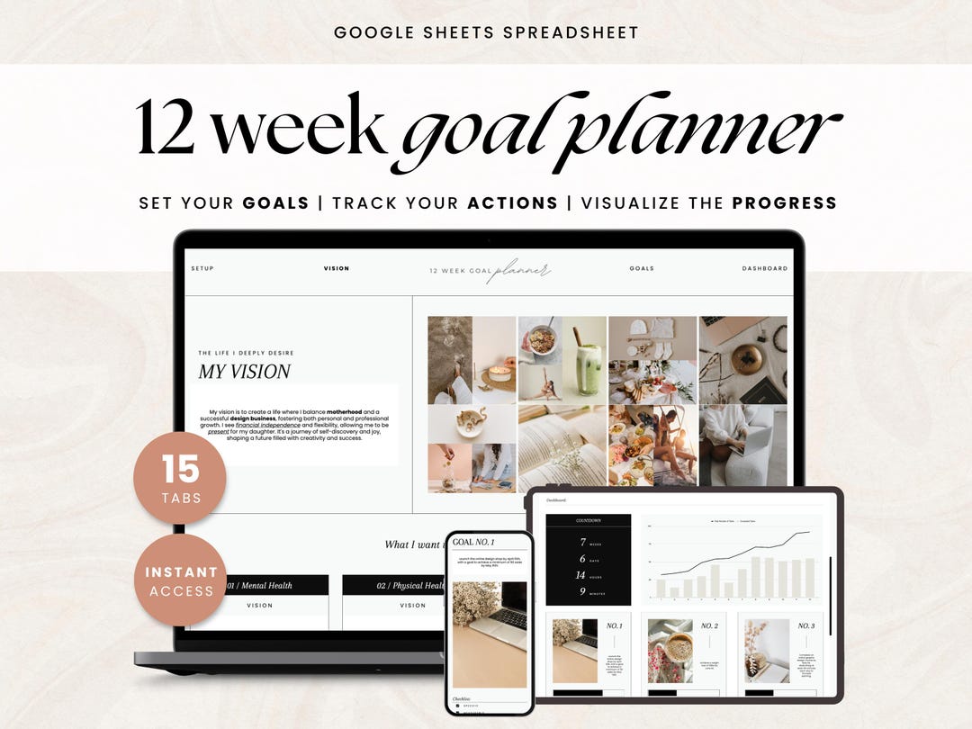 12 Week Goal Planner Google Sheets, Goal Tracker Spreadsheet, Quarterly ...
