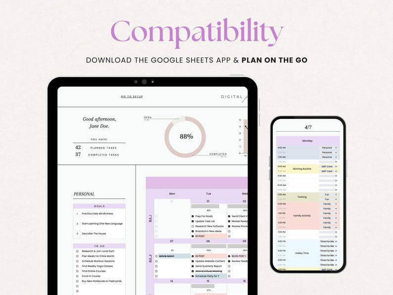 Daily Weekly Monthly Spreadsheet Planner, Google Sheets Digital Planner ...