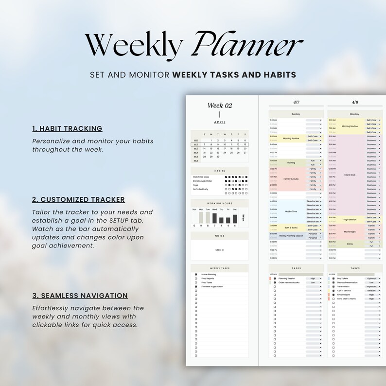 Daily Weekly Monthly Spreadsheet Planner, Google Sheets Digital Planner ...