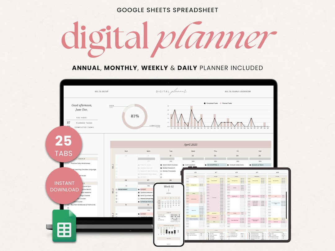 Spreadsheet Planner | Google Sheets Digital Planner | Annual Planner ...