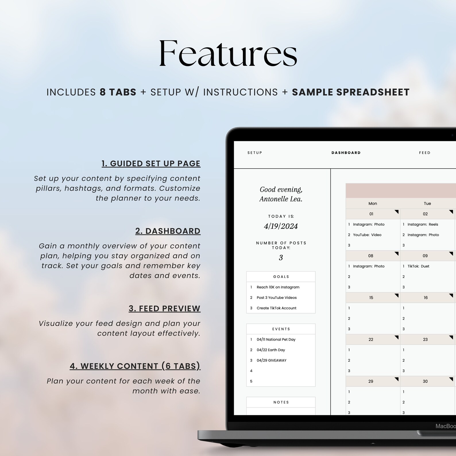 Content Planner Spreadsheet, Aesthetic Google Sheets Template (digital ...